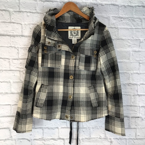 BB Dakota | Jackets & Coats | Bb Dakota Full Zip Black Plaid Hooded ...